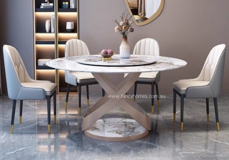 FLORIAN Round Sintered Stone Dining Table Pink Brown Base