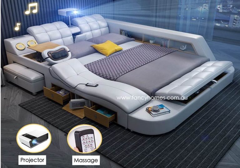 Buy Odetta Multi-functional Leather Bed Frame With Projector | Fancy Homes
